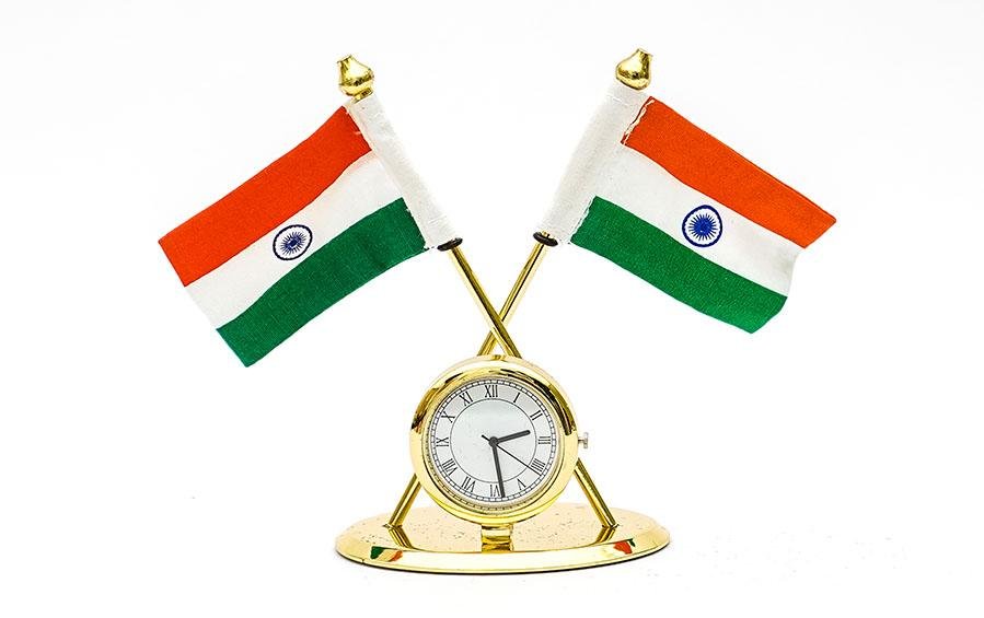 Buy Indian Flag Stand with Golden Base & Desk Clock for Office Online ...
