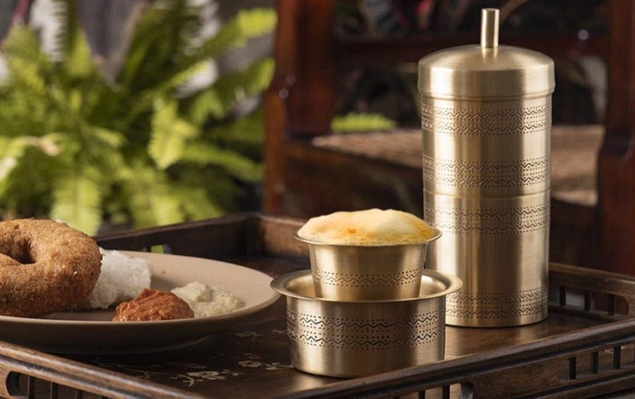 Buy Filter Coffee Gift Set with 1 Pure Brass Coffee Filter + 2 Davara ...