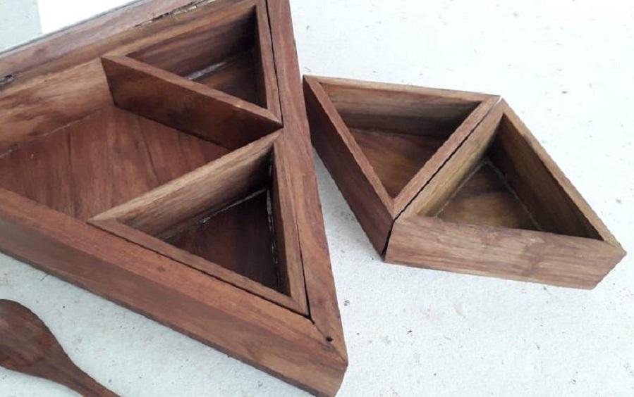 Buy handmade Triangular Wooden Spice storage Box Online - Indic ...